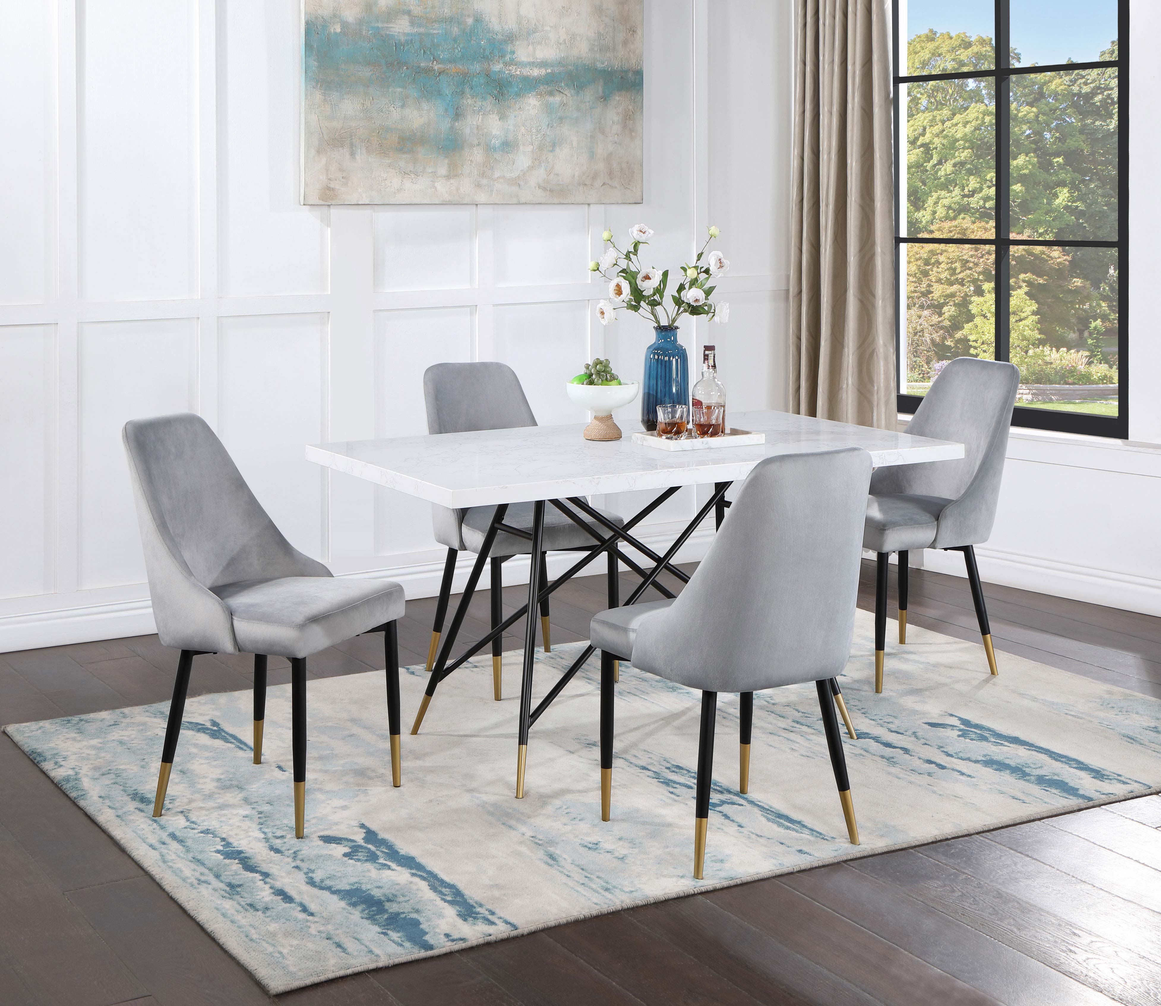 Gabrielle 5 piece Marble Top Rectangular Dining Table Set White and Grey Romeo Juliet Furniture Warren MI